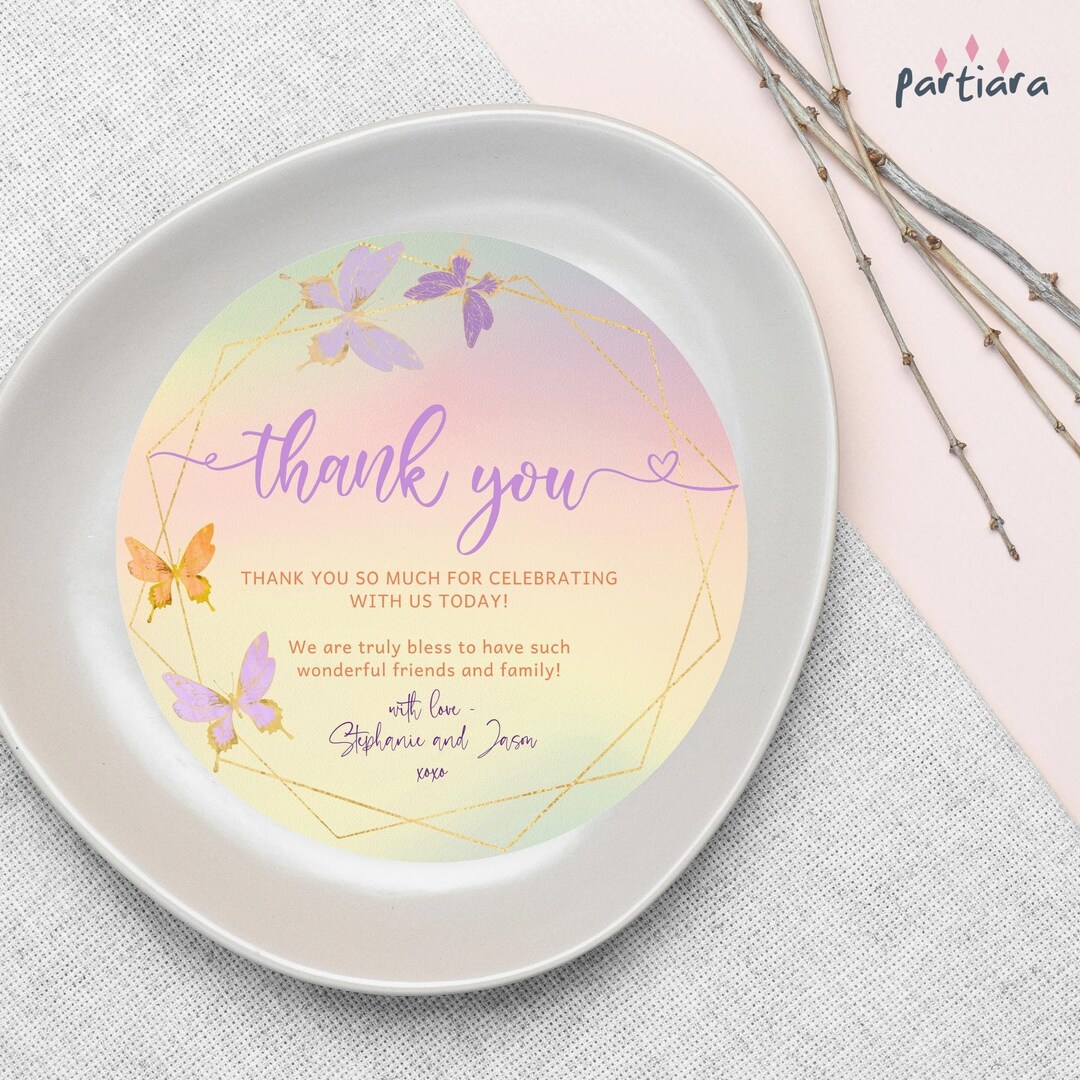 Butterfly Thank You Plate Insert Charger, Pastel Baby Shower Table ...
