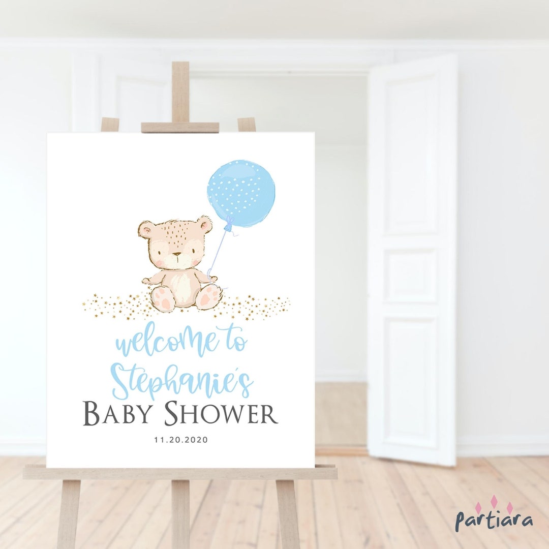 Welcome Teddy Bear Baby Sign, Boy Baby Shower Picnic Party Welcome ...