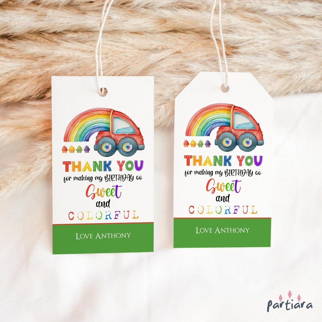 Editable Rainbow Favor Tag Boys Birthday Rainbow Gift Thank You Truck ...