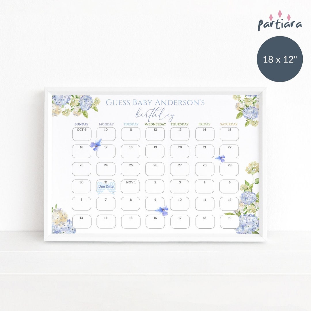 Guess Baby Birthday Sign, Guess Babys Due Date Calendar Game, Boy Baby ...