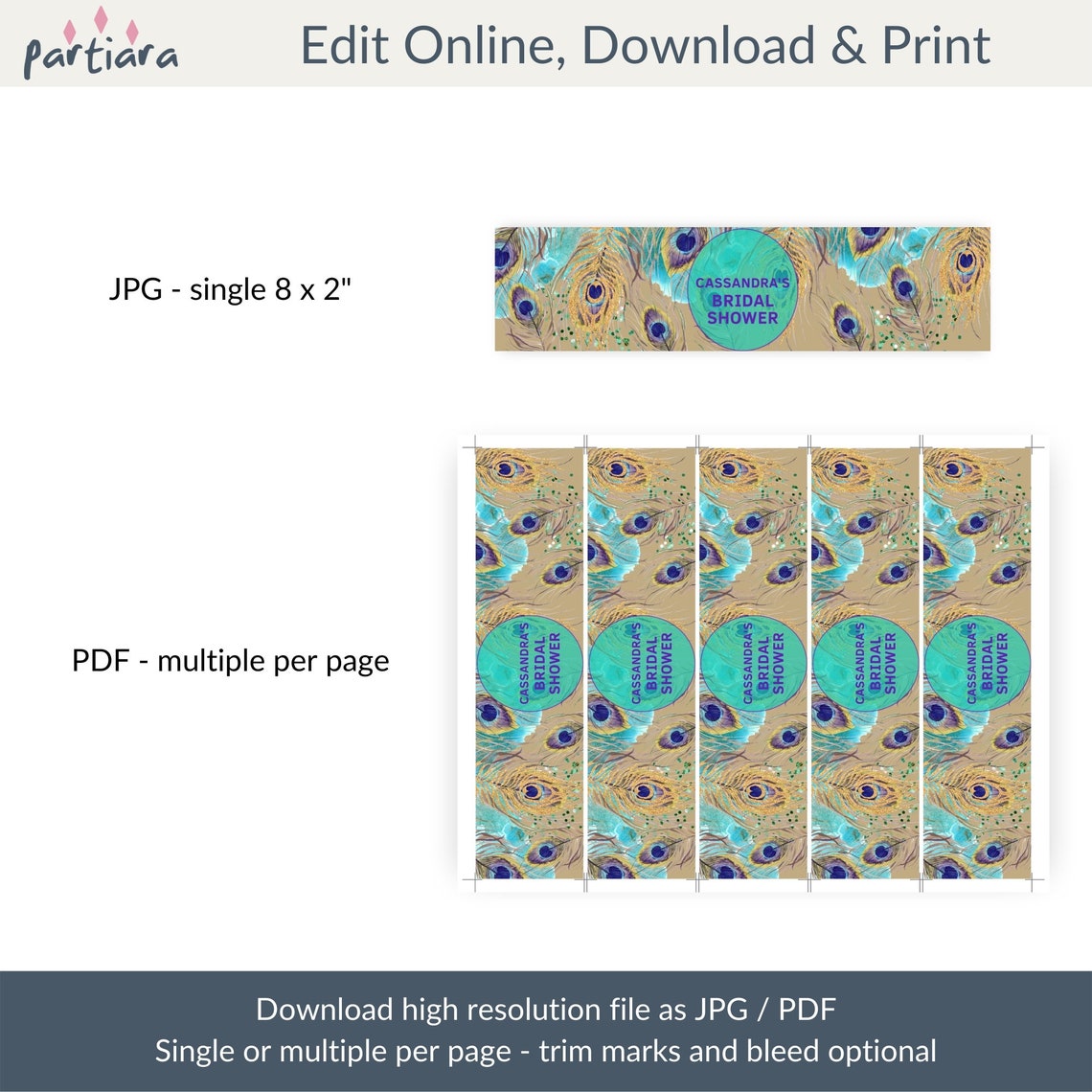 Peacock Party Favors Water Bottle Label Bridal Shower Birthday - Etsy