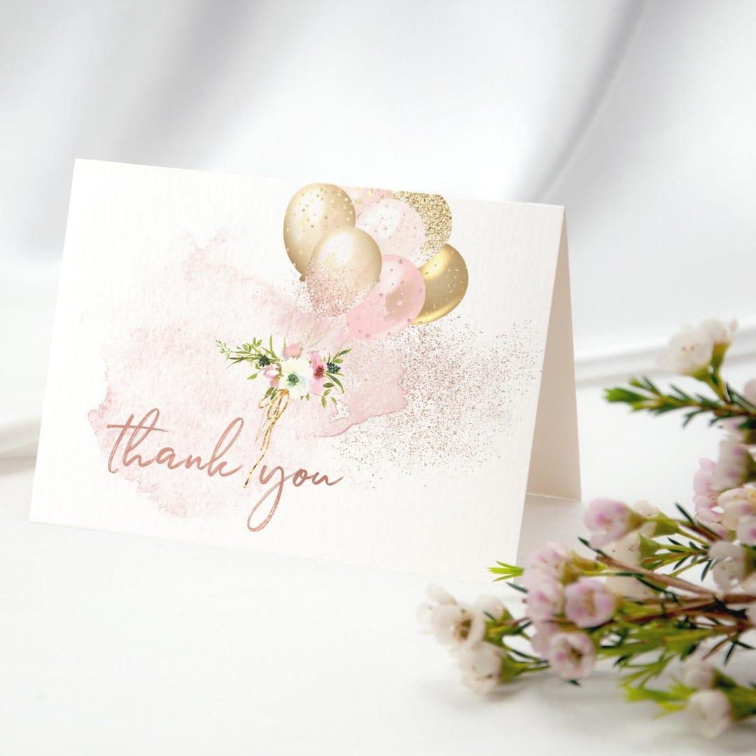 Pink Thank You Card Template, Birthday Thanks Printable, Ladies ...