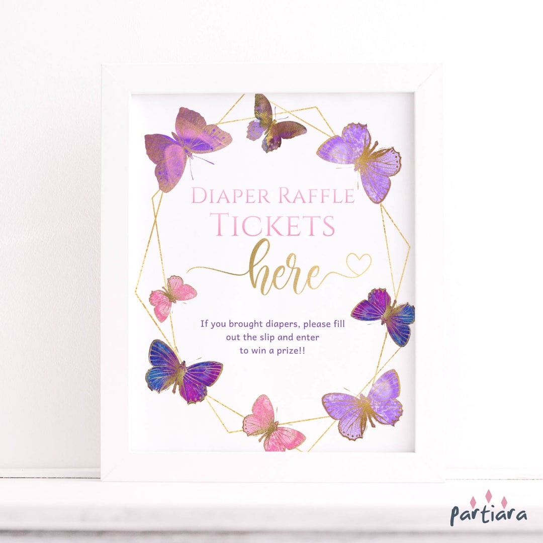 Diaper Raffle Game Sign Butterfly Party Table Poster Decoration ...