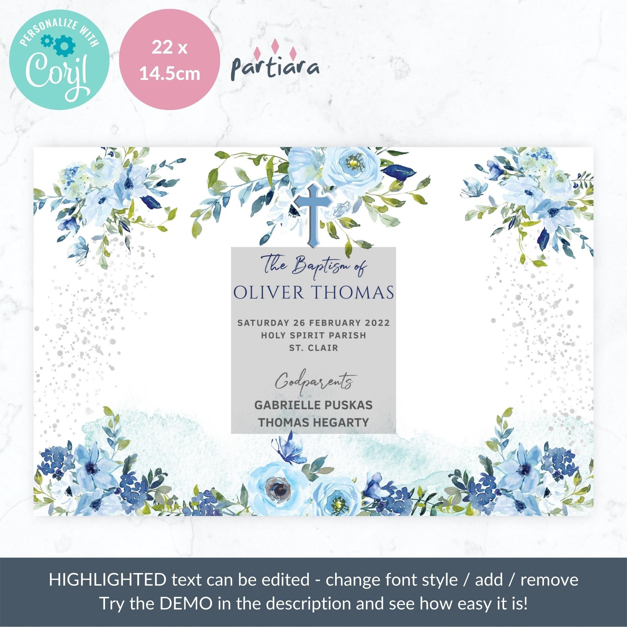 Boy Baptism Party Candle Wrap Printable Baby Boys Christening - Etsy