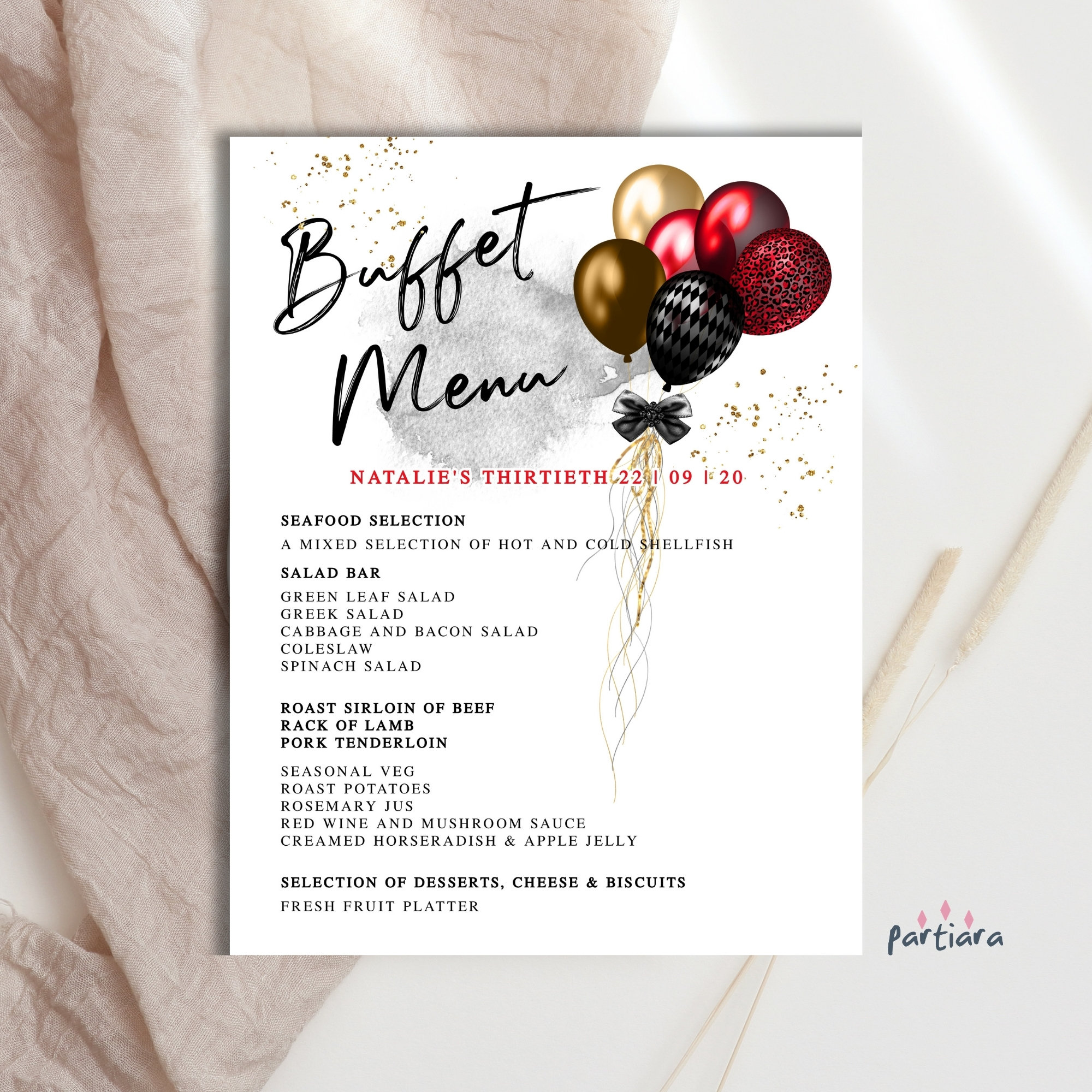 Buffet Menu Card Template Editable Birthday Food Table | Etsy