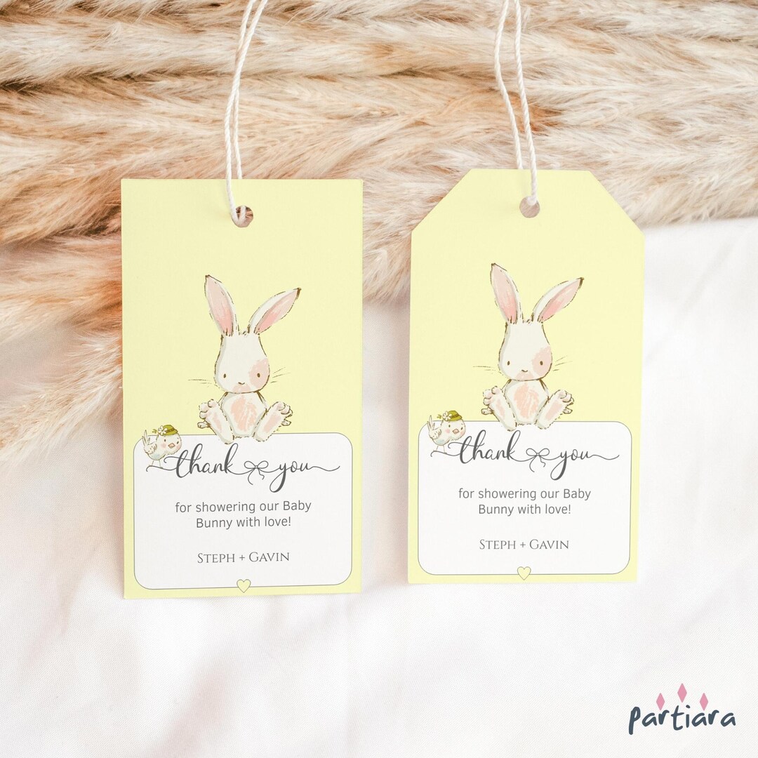 Bunny Rabbit Gift Tag, Thank You for Hopping by Tags, Baby Shower Favor ...