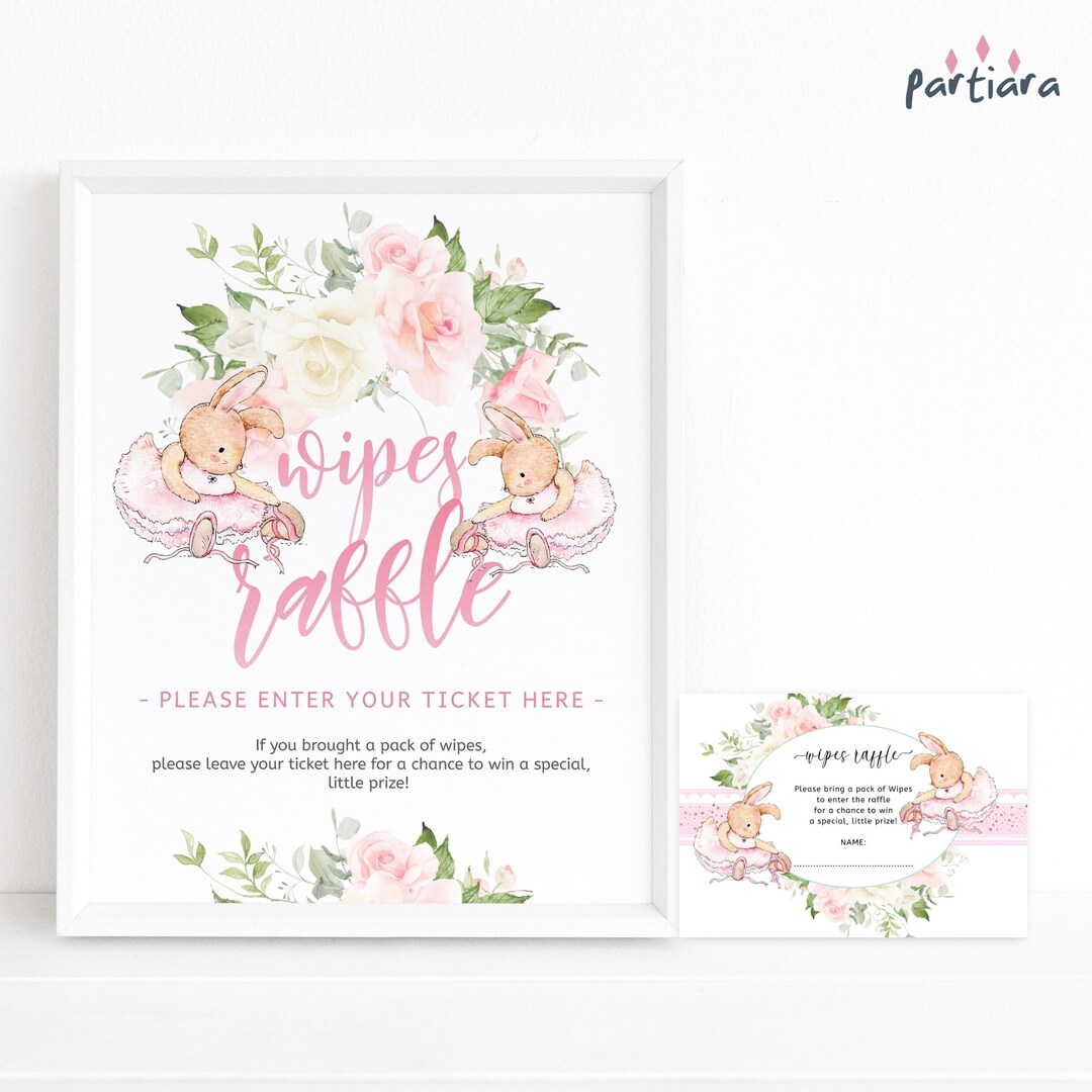 Bunny Baby Shower Wipes Raffle Sign and Ticket Cards Printable, Twin ...