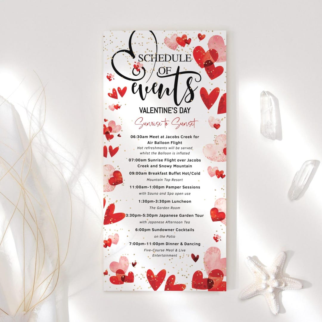 Schedule of Events Valentines Day Party Itinerary Program Printable Red ...