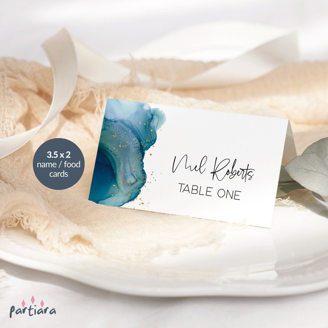 Teal Blue Name Cards, Place Cards, Birthday Seating Table Tents ...