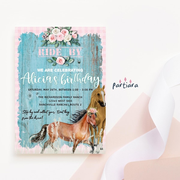 Teal Horse Pool Party Invitation - Etsy