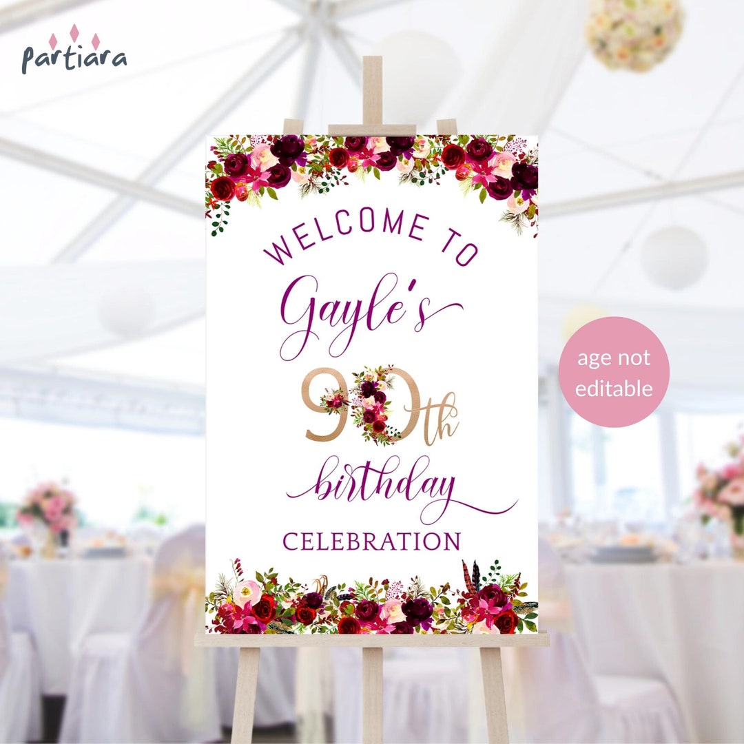 Printable 90th Birthday Sign, Welcome Party Poster Decor for Ladies ...