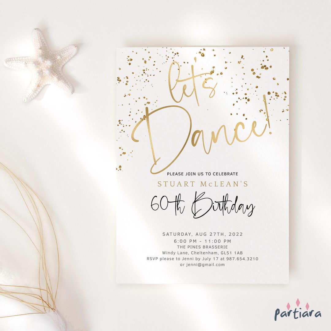 Dinner Dance Invitation Printable All White Gold Birthday Party Invite ...