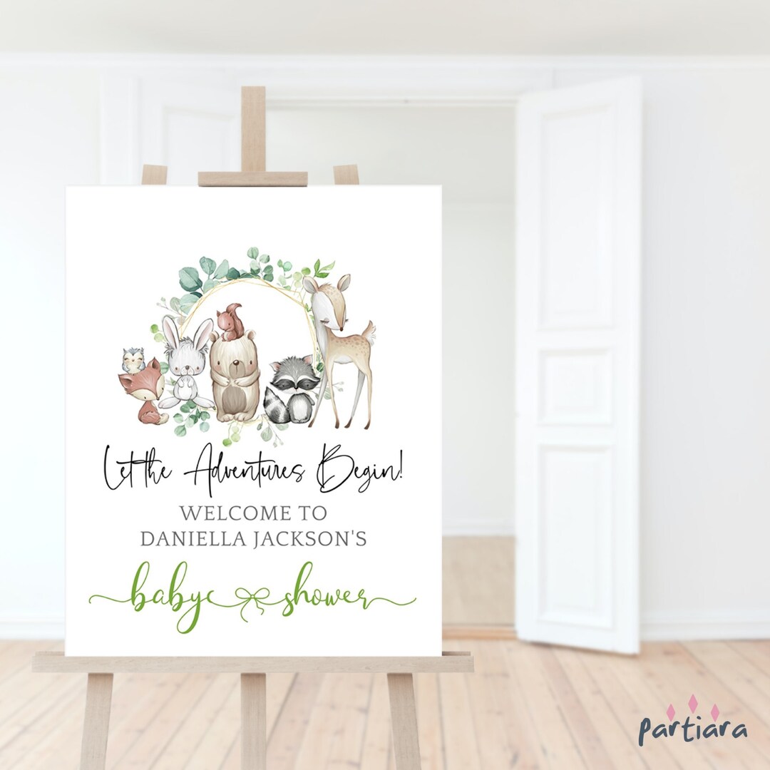 Gender Neutral Baby Shower Welcome Sign Woodland Animals Boy Girl ...