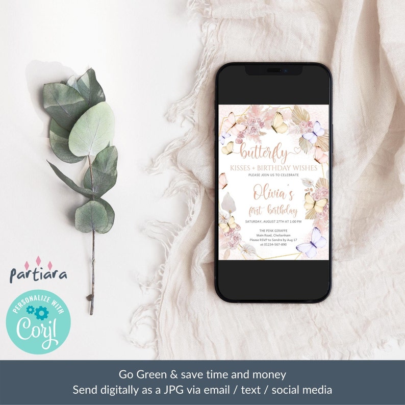 Butterfly Invitation Editable Template: Girls Birthday Boho Floral ...