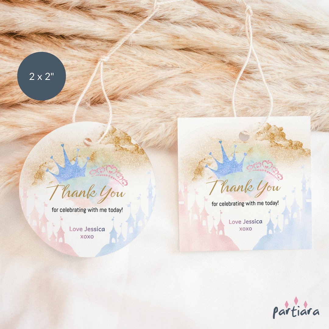 PRINCESS LABEL TAGS, Fairytale Castle 1st Birthday Thank You Gifts Tag ...