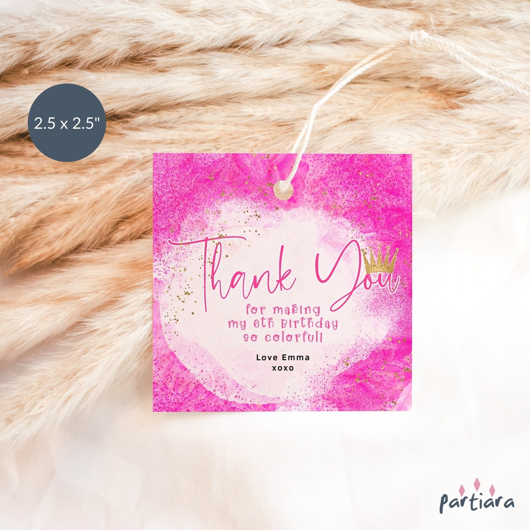 Pink Princess Tag Birthday Party Template, Girls Favor Gifts Thank You ...