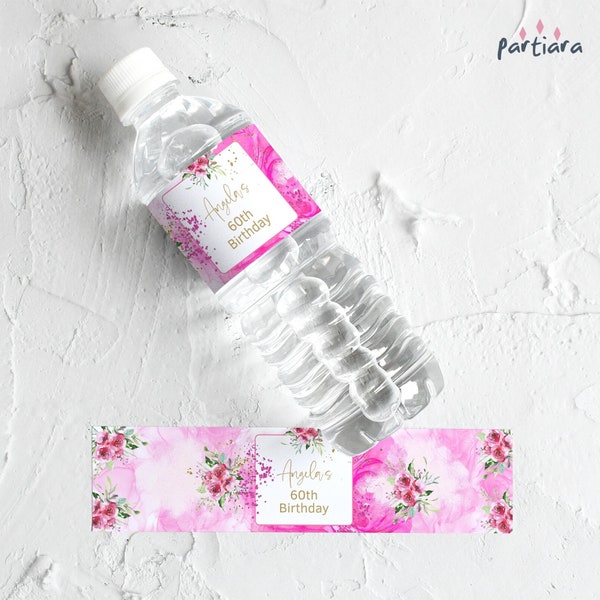 Happy Birthday Water Bottle Labels Pink and Gold - Etsy