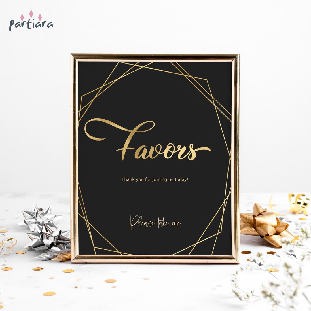 Mens Birthday Favor Sign Printable, Black and Gold Elegant Great Gatsby ...