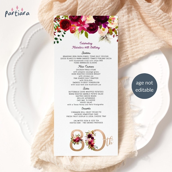 80th Birthday Dinner Menu - Etsy