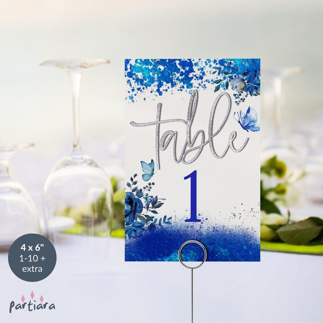 Royal Blue Table Numbers Butterfly Party Printable, Sweet 16 or ...