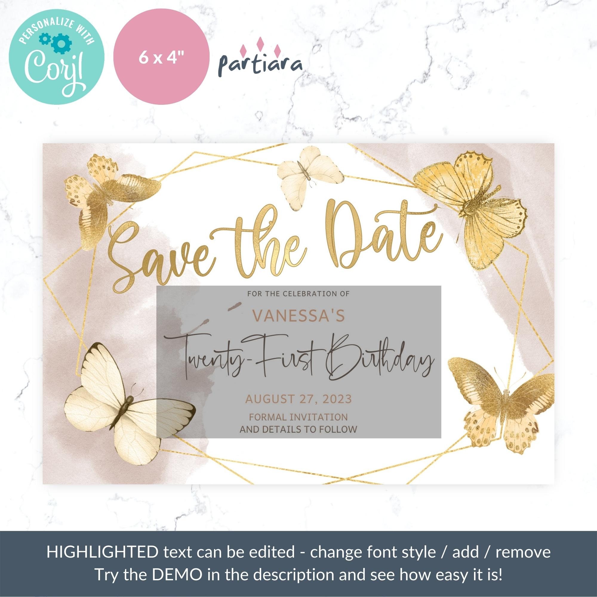 Editable Save the Date Birthday Card Butterfly Party Save the - Etsy