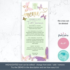 Girls Communion Menu Cards First Holy Communion Reception - Etsy