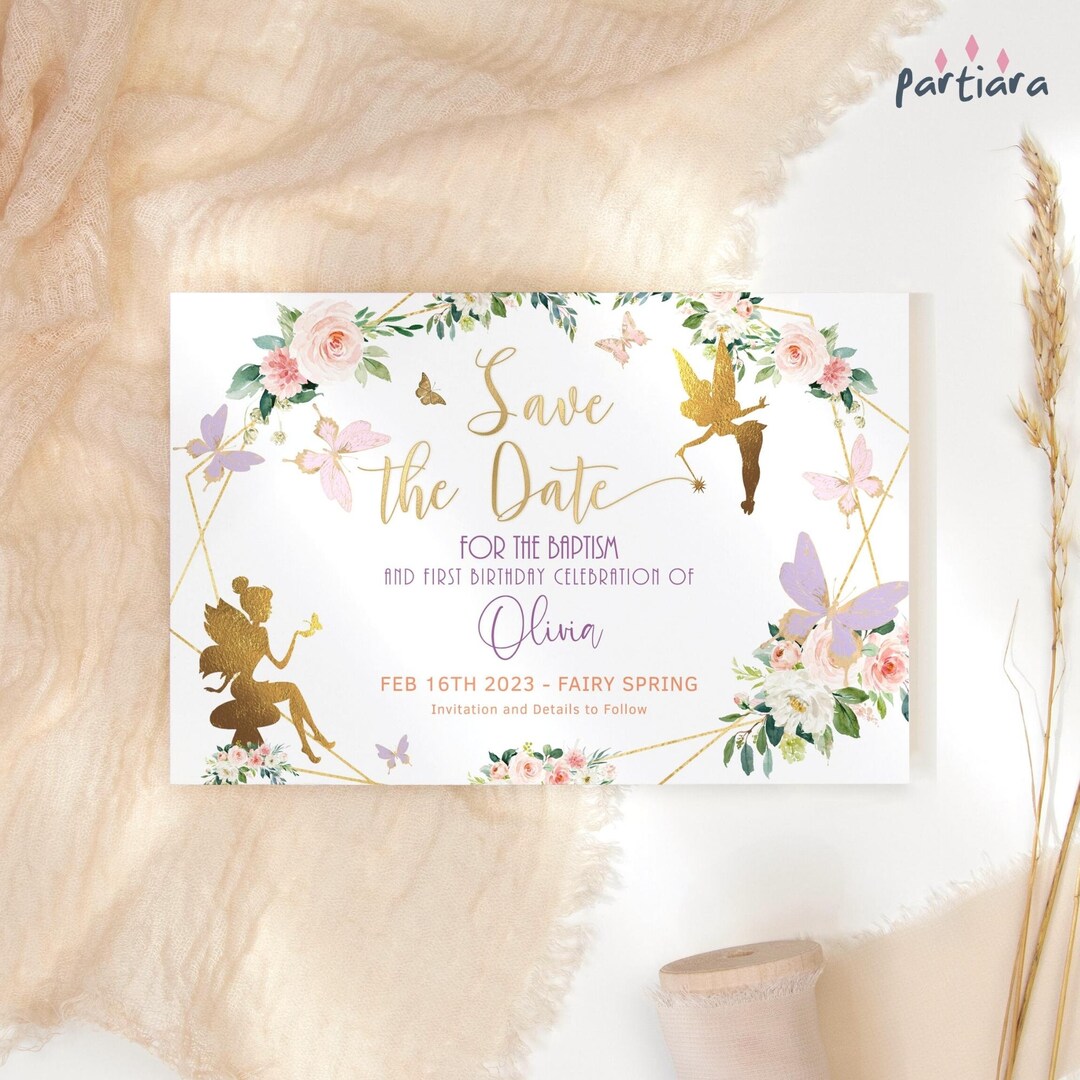 Save the Date Enchanted Forest Printable, Fairy Butterfly Birthday Save ...
