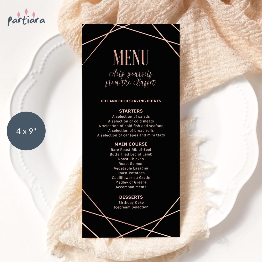 21st Birthday Menu Template, Rose Gold Table Menus Printable, Elegant ...