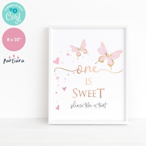 One is Sweet Sign Butterfly 1st Birthday Party Dessert Table Poster ...