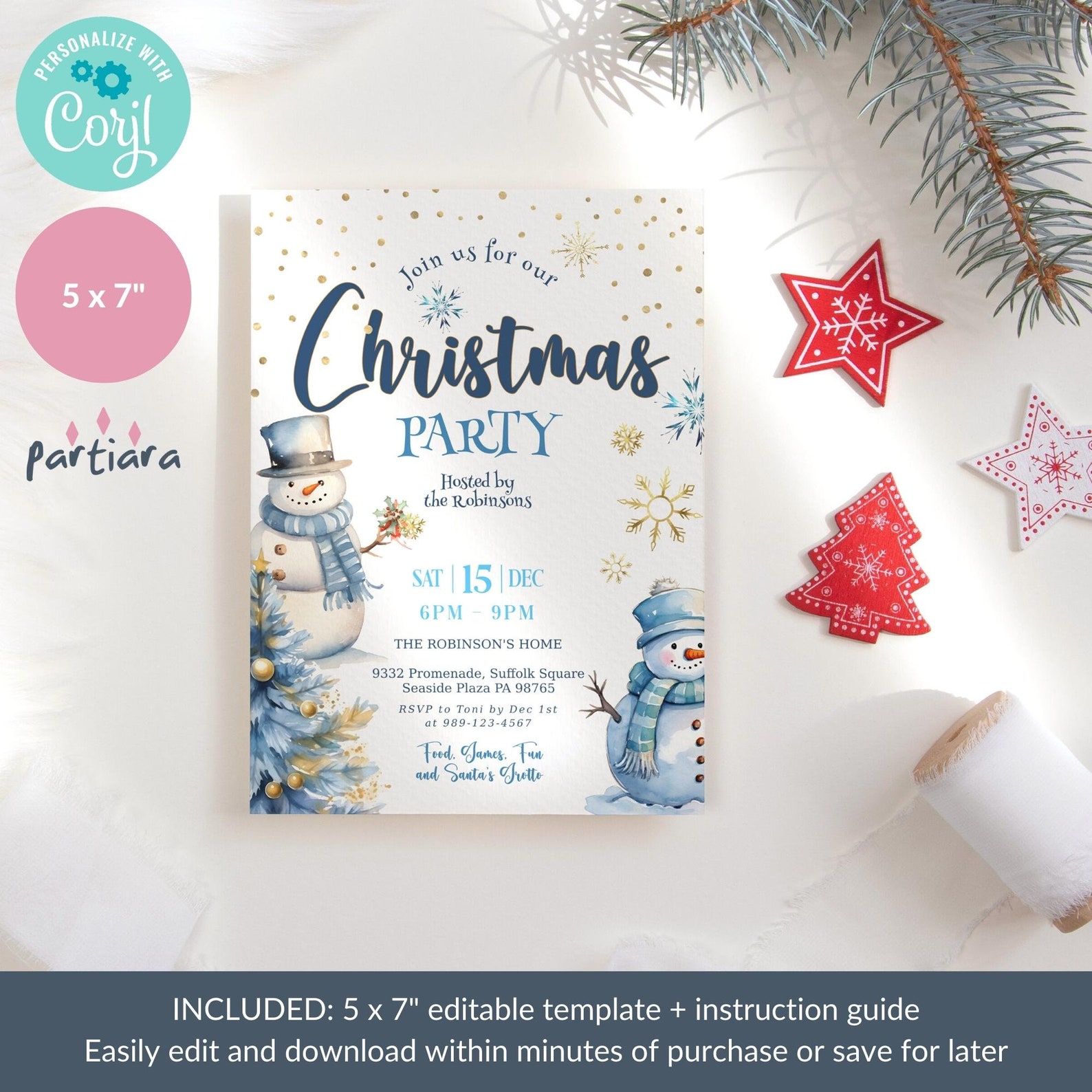 Christmas Invite Snowman Party Invitations Winter Holidays Kids Invites ...