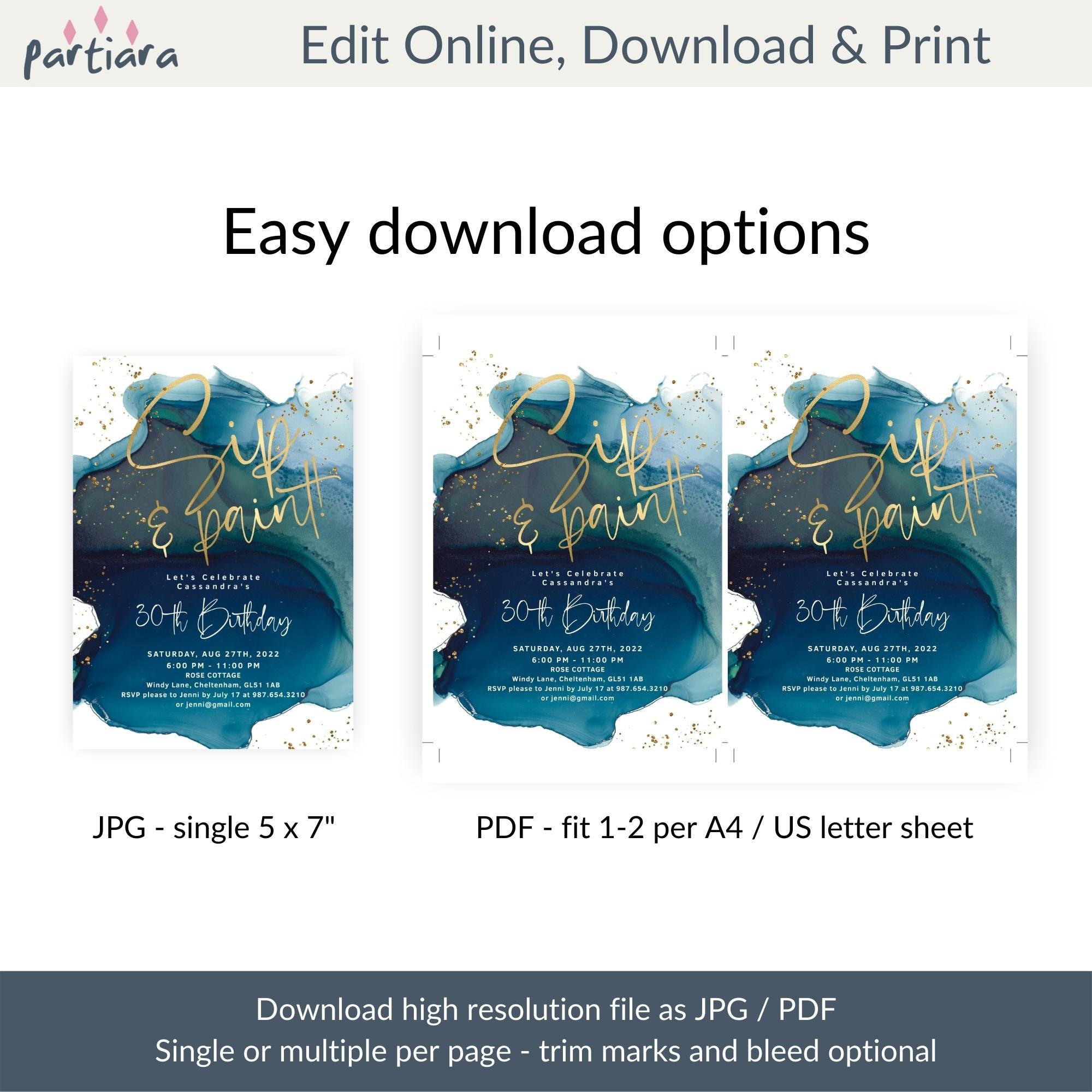 Sip and Paint Party Invitation Printable Ladies Birthday - Etsy Australia