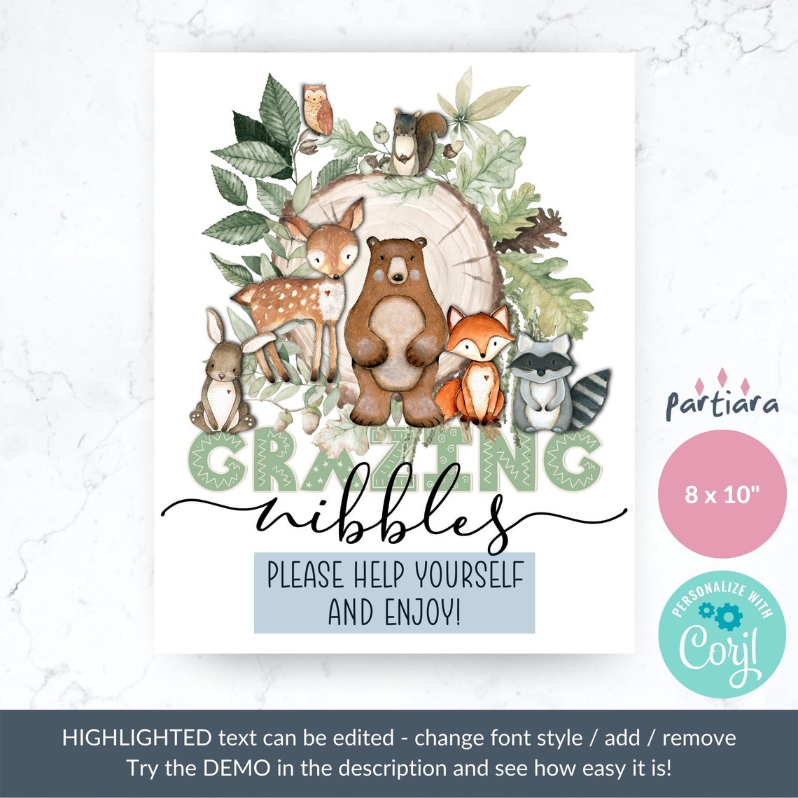 Editable Woodland Animals Grazing Food Table Sign Printable - Etsy