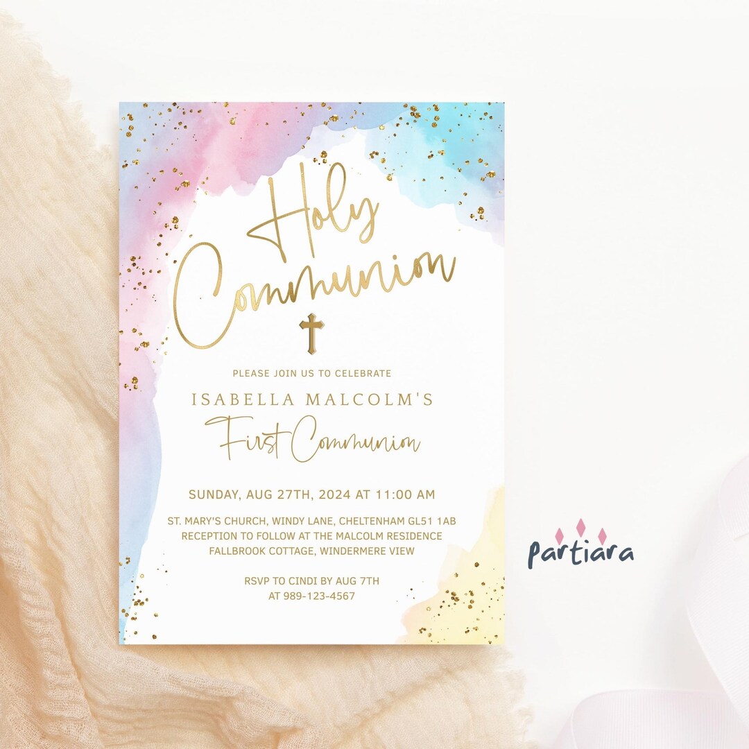Communion Invitation Rainbow, First Holy Communion Printable Party ...