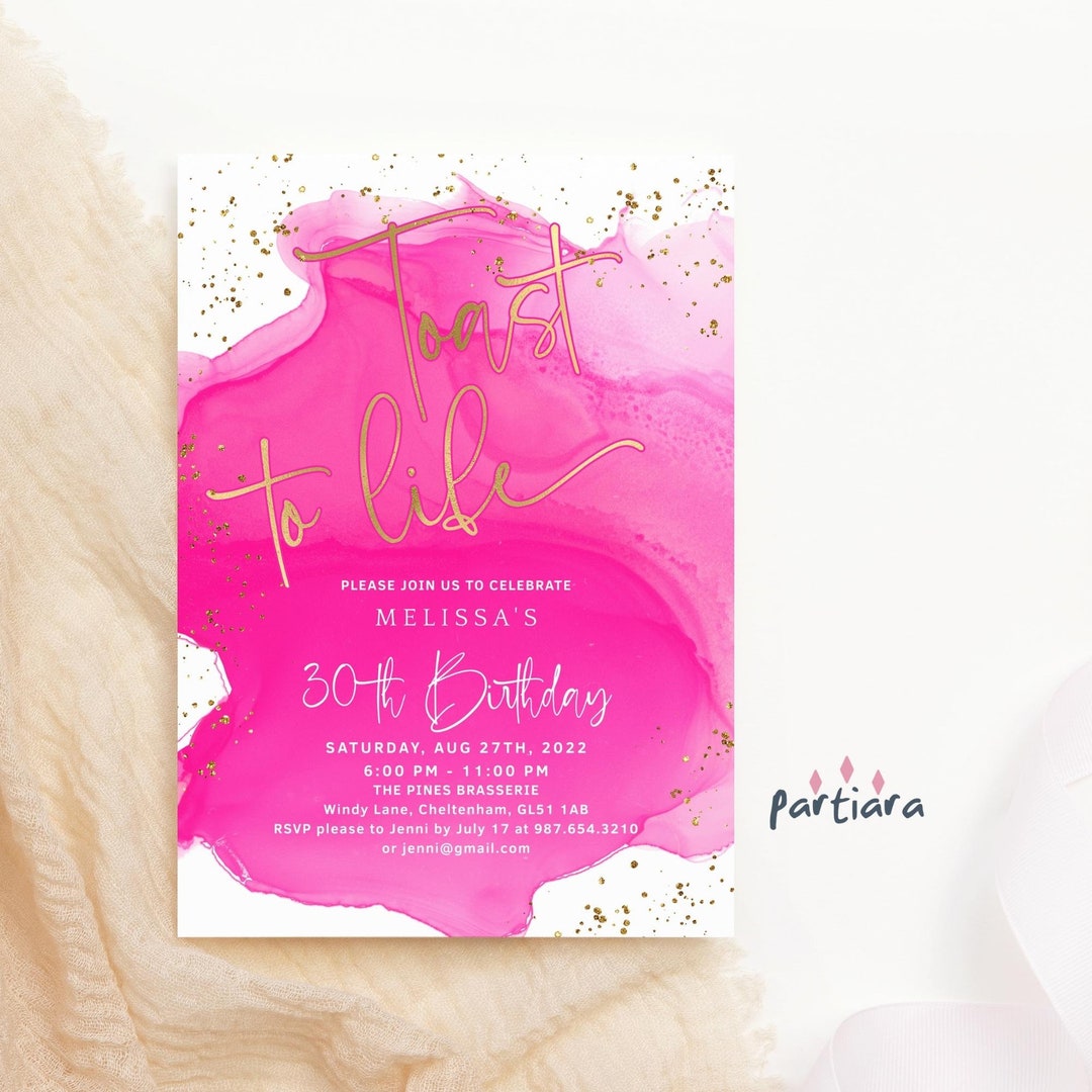 Hot Pink Gold Invitation Printable Ladies 30th 40th 50th Birthday Toast ...