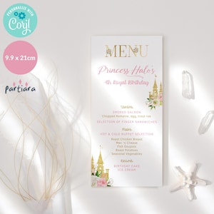 Princess Baby Shower Menu Printable Girl 1st Birthday Party Table Menus ...