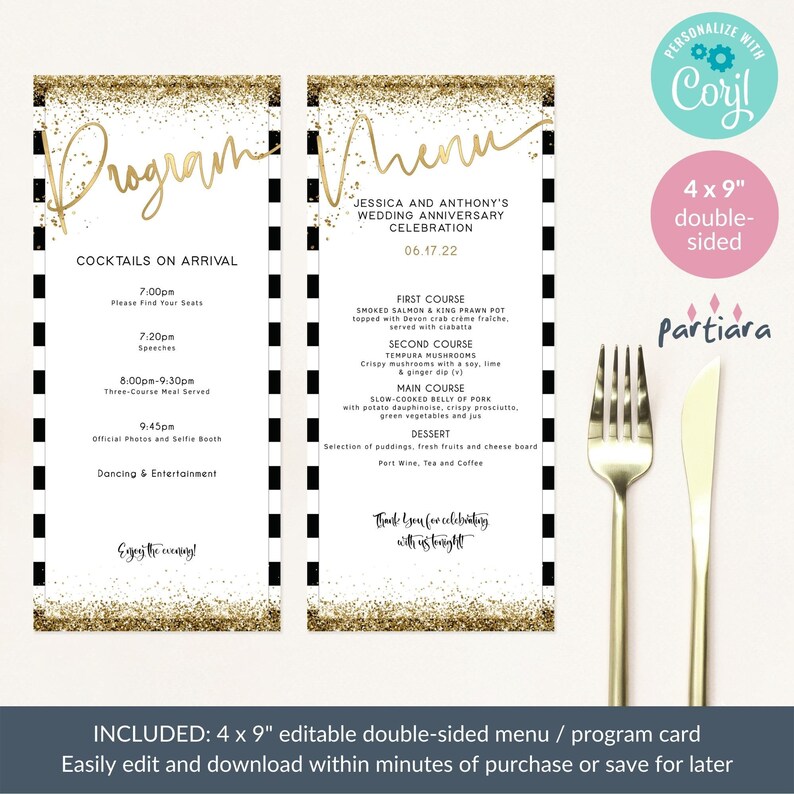 Birthday Menu Program Printable Black and Gold Retirement - Etsy