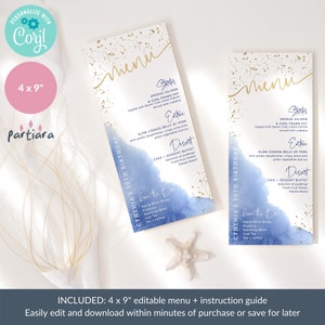 Royal Blue Menu Card Birthday Dinner Party Printable, Mens Table Menus ...
