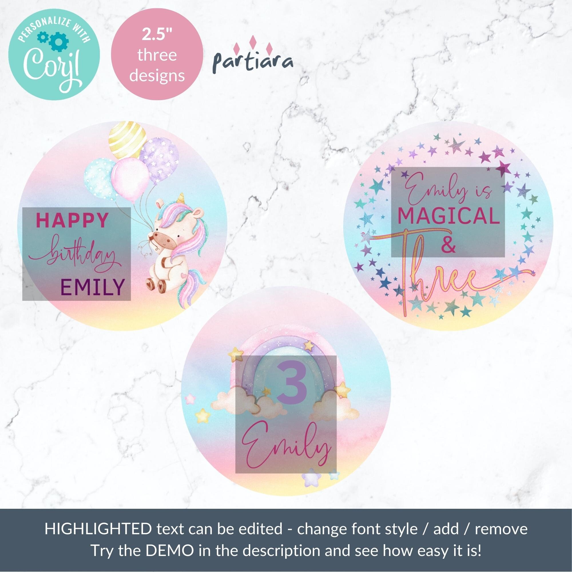 Unicorn Birthday Cake Topper Editable Girls Pastel Magical - Etsy