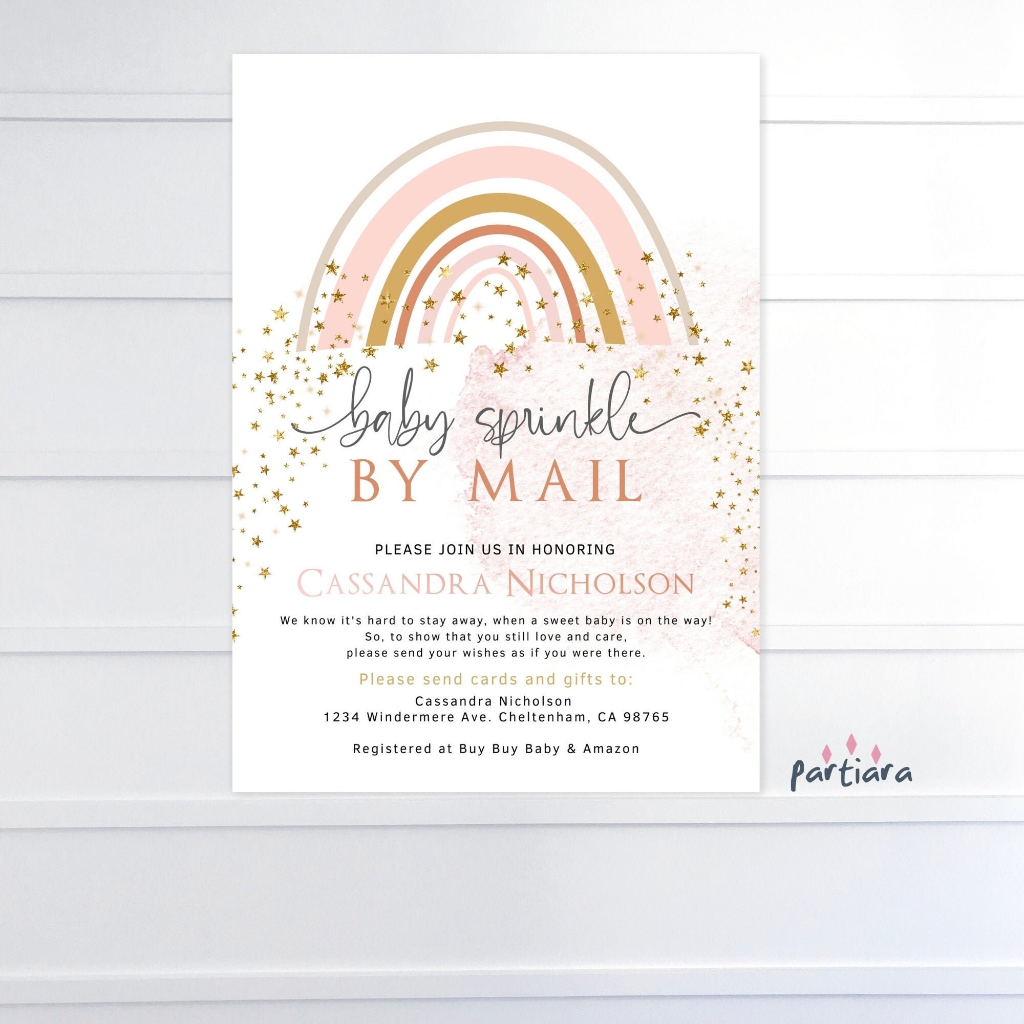 Editable Baby Sprinkle by Mail Invitation Girl Long Distance | Etsy