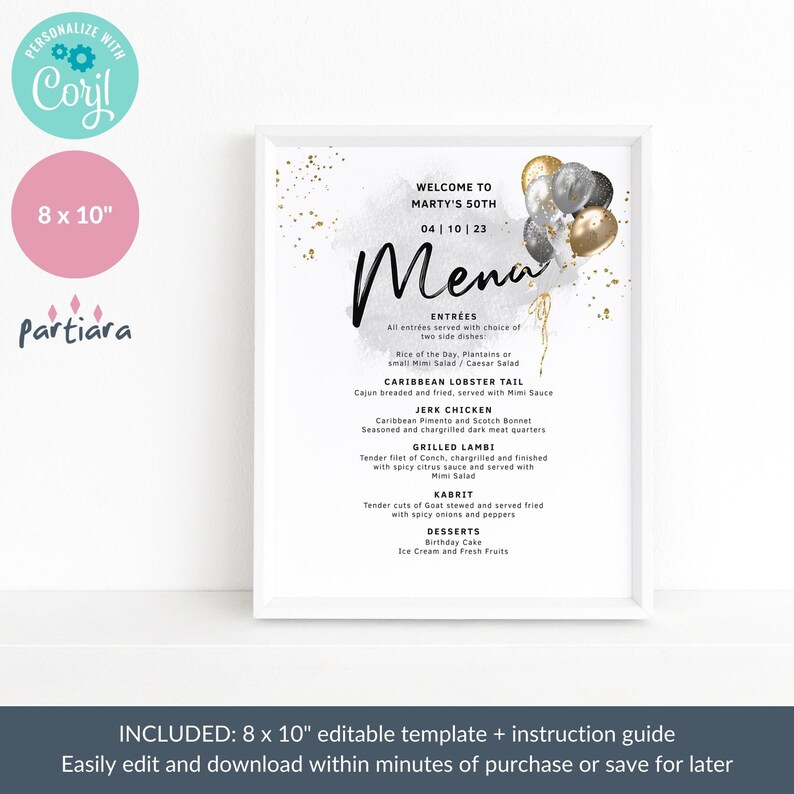 Buffet Menu Sign Template, Mens Birthday Dinner Table Menus Printable ...