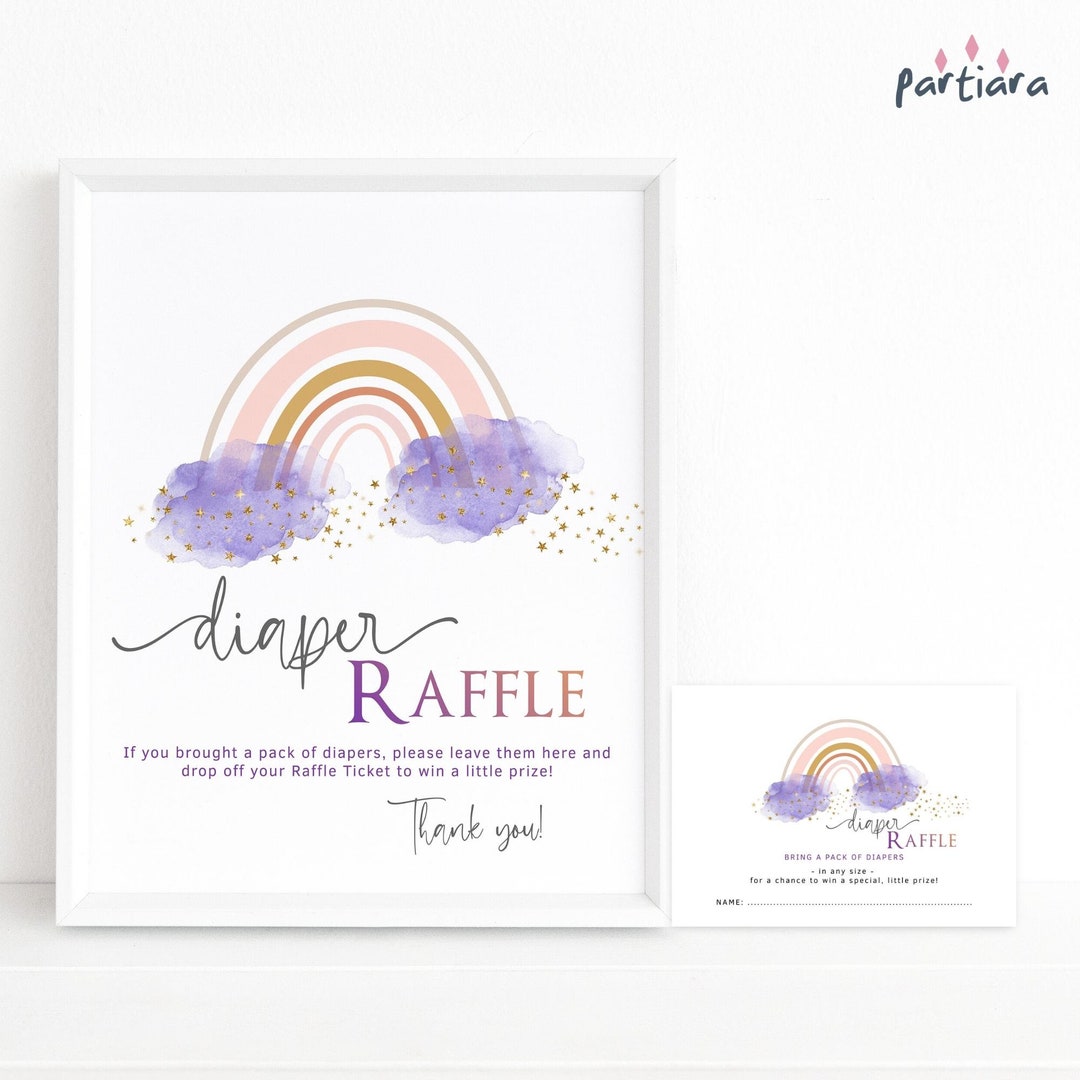 Baby Rainbow Diaper Raffle Table Sign Printable Raffle Ticket Game Girl ...