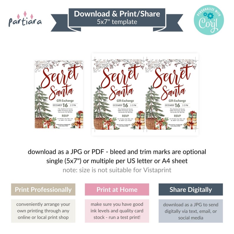 Secret Santa Template, Secret Santa Party Invitation Printable, Office ...