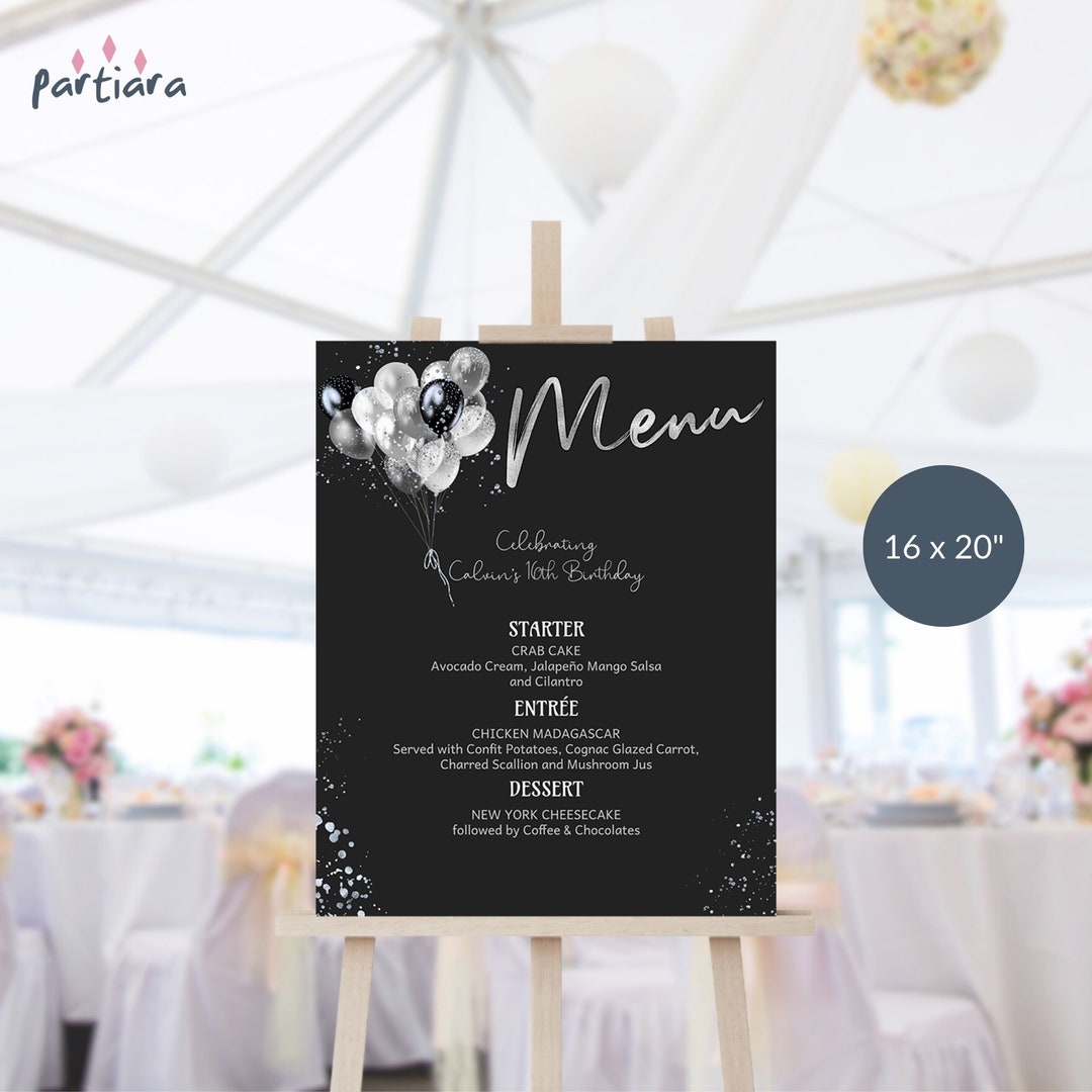 Birthday Menu Sign Template, Teen Boys Party Menu Poster Printable ...