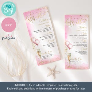 Editable Pink Gold Menu Template, Lets Eat Birthday Table Menus, Dinner ...