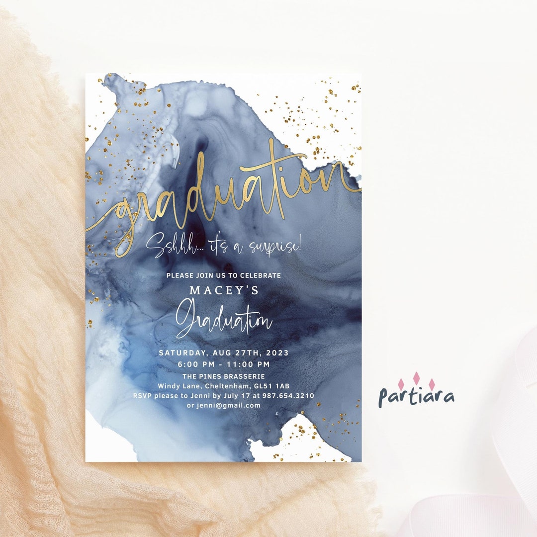 Navy Blue Graduation Invitation Template, Boys School College or ...