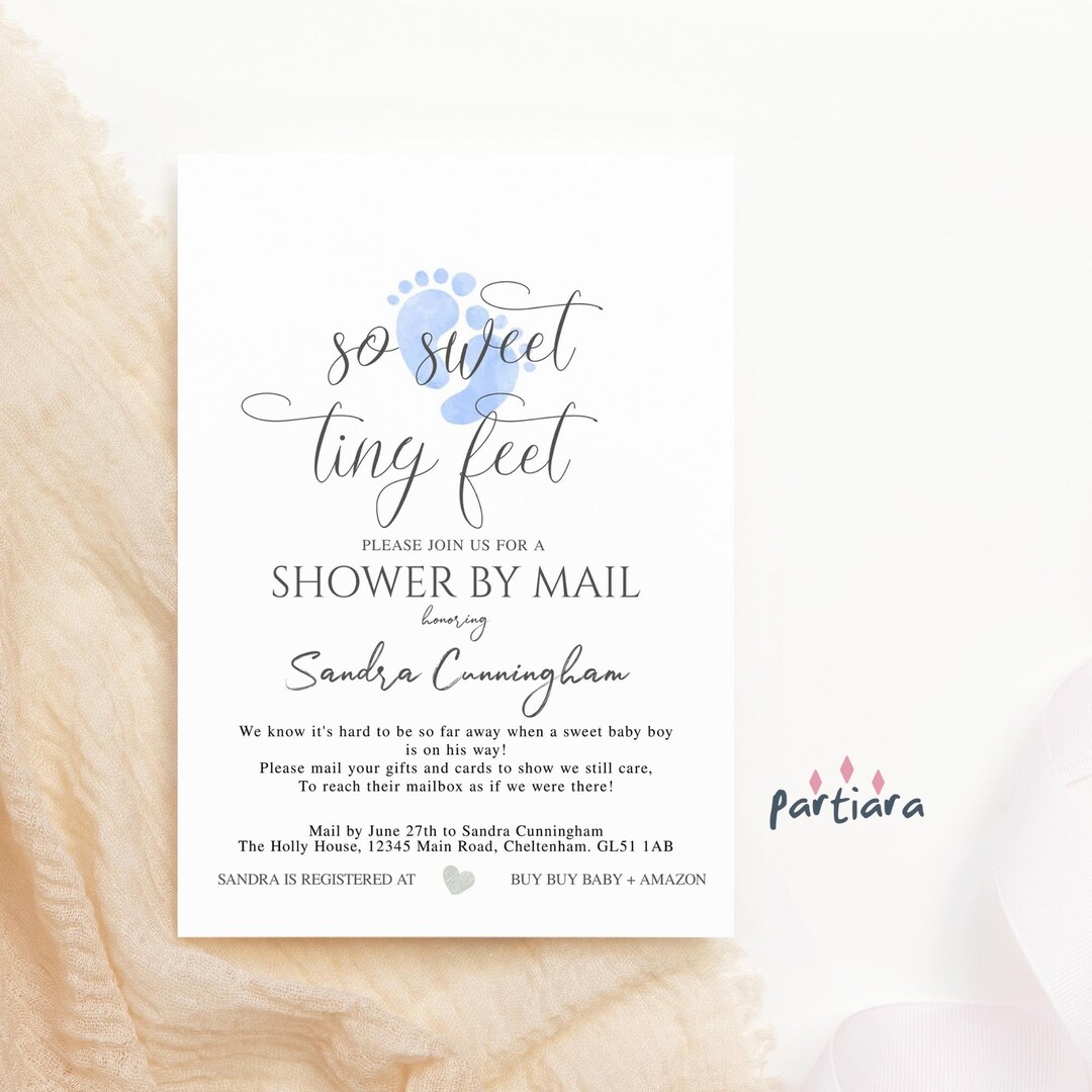 Tiny Feet Invite Baby Shower Invitations Boys Little Footprints Pastel ...