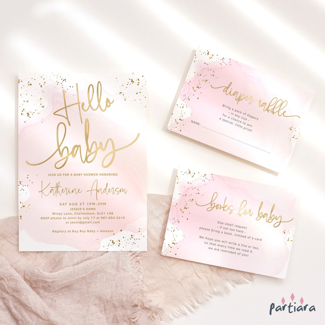 Pink Baby Shower Invite, Girls Baby Shower Party Invitation Pack ...