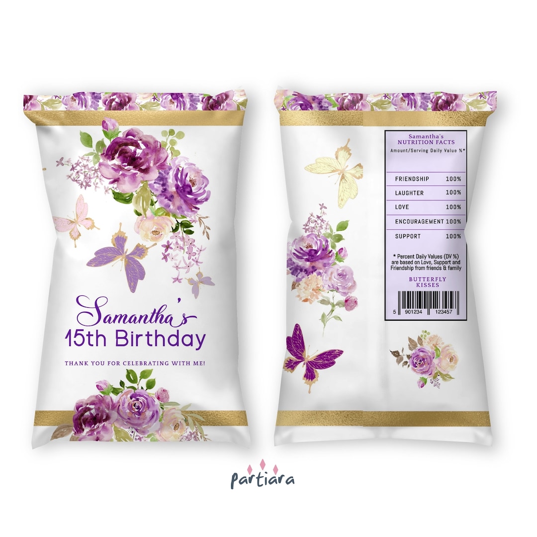 Butterfly Chip Bags Birthday Party Chips Label Template - Etsy