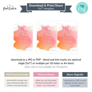 Editable Pink Orange Party Invite Birthday Invitations Printable Bridal ...