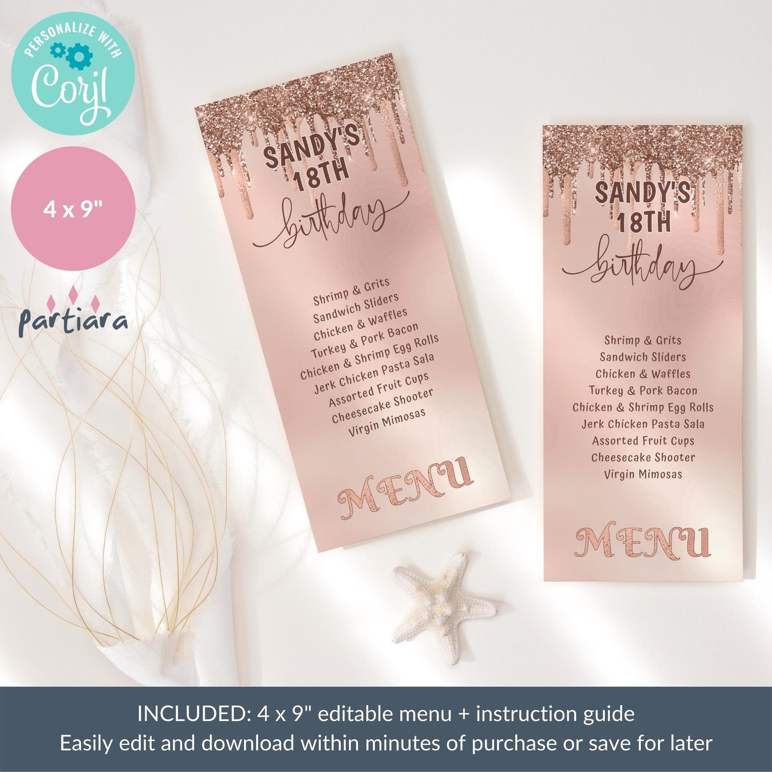 Editable Rose Gold Menu Card Template Girl's 18th Birthday - Etsy UK